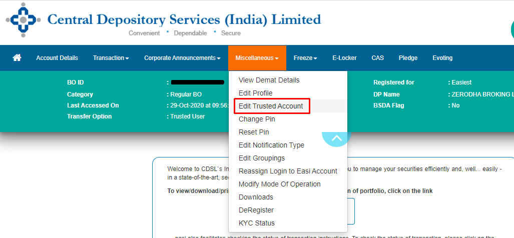 How to add/ delete/ update a trusted account on CDSL easiest?
